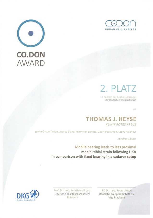 CO.DON Award Prof. Thomas Heyse | ORTHOmedic Frankfurt Offenbach